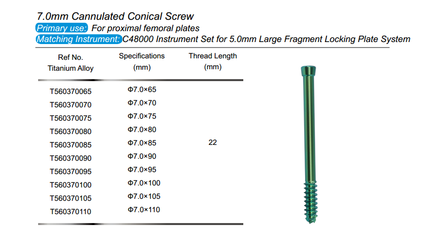 7.0mm Cannulated Conical Screw