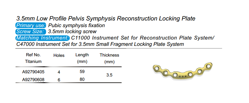 3.5mm Low Profile Pelvis Symphysis Reconstruction Locking Plate