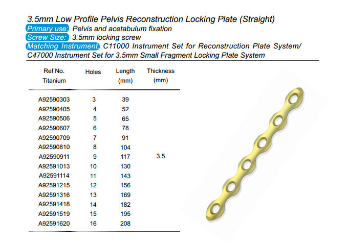 3.5mm Low Profile Pelvis Reconstruction Locking Plate (Straight)
